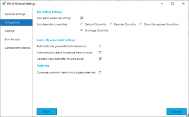 Kitting/Build Settings - CIM Software