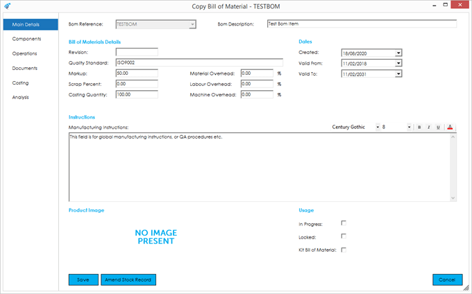 Copying a BOM Record - CIM Software