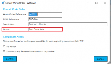 Cancel Works Order - CIM Software