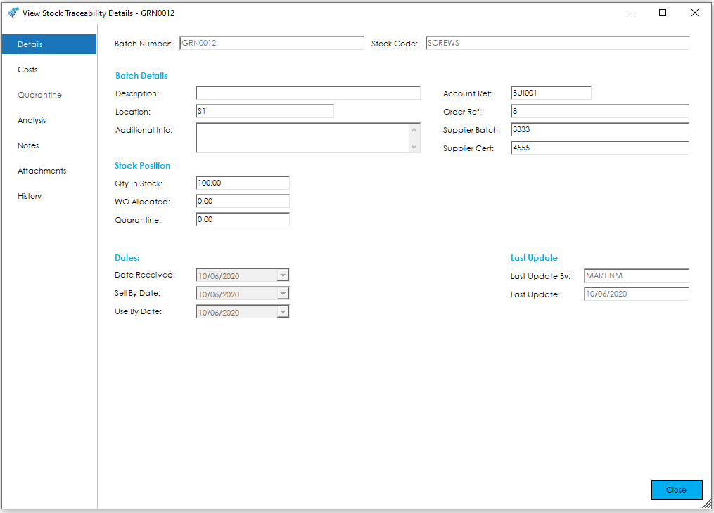 Details Tab - CIM Software