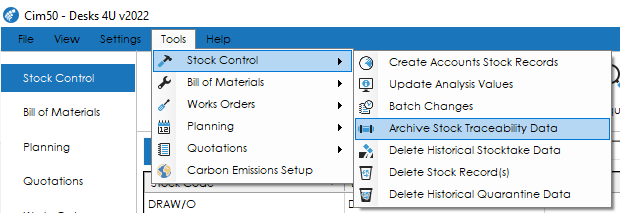 Archive Stock Traceability - CIM Software