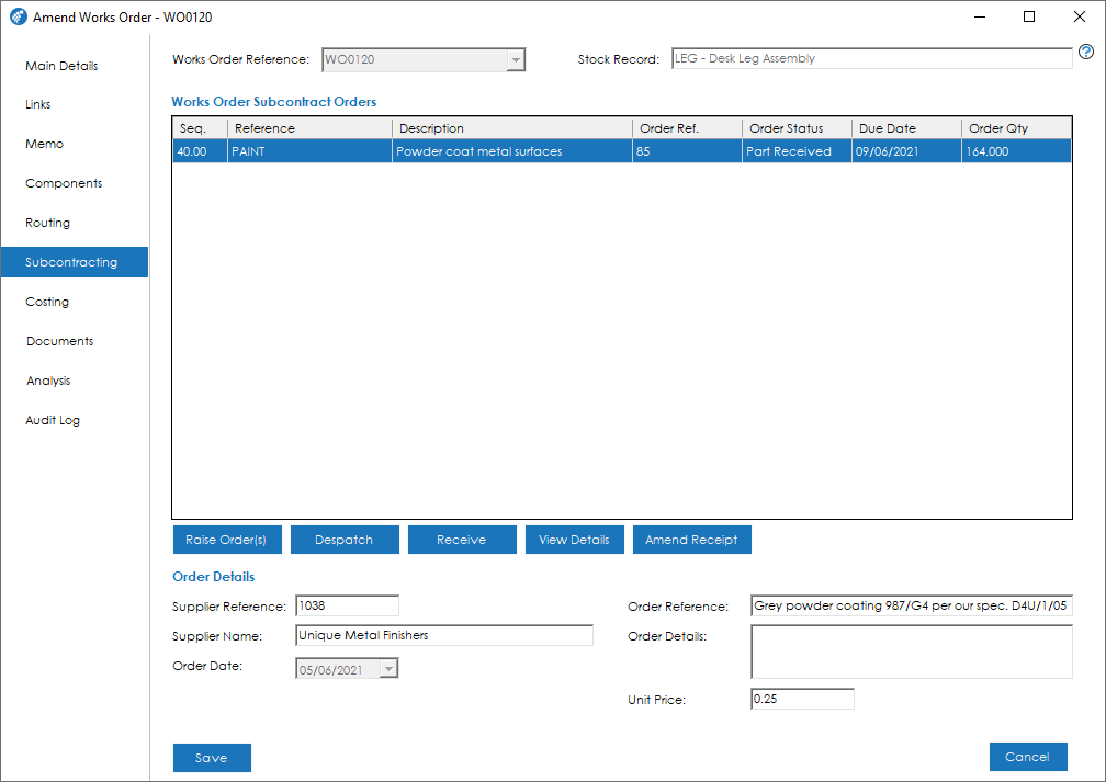 Subcontracting Tab - CIM Software