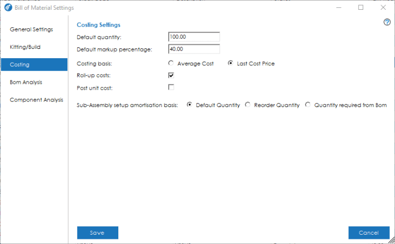 Costing Settings - CIM Software