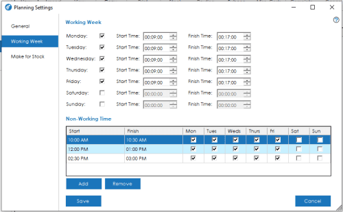 Working Week Settings - CIM Software