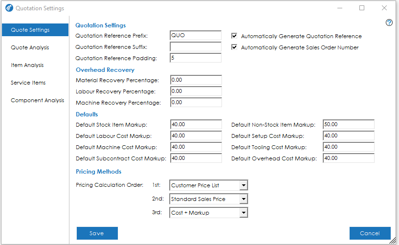 Quote Settings - CIM Software