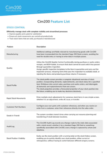 Cim200 - Enhanced Bill of Materials Software for Sage 200