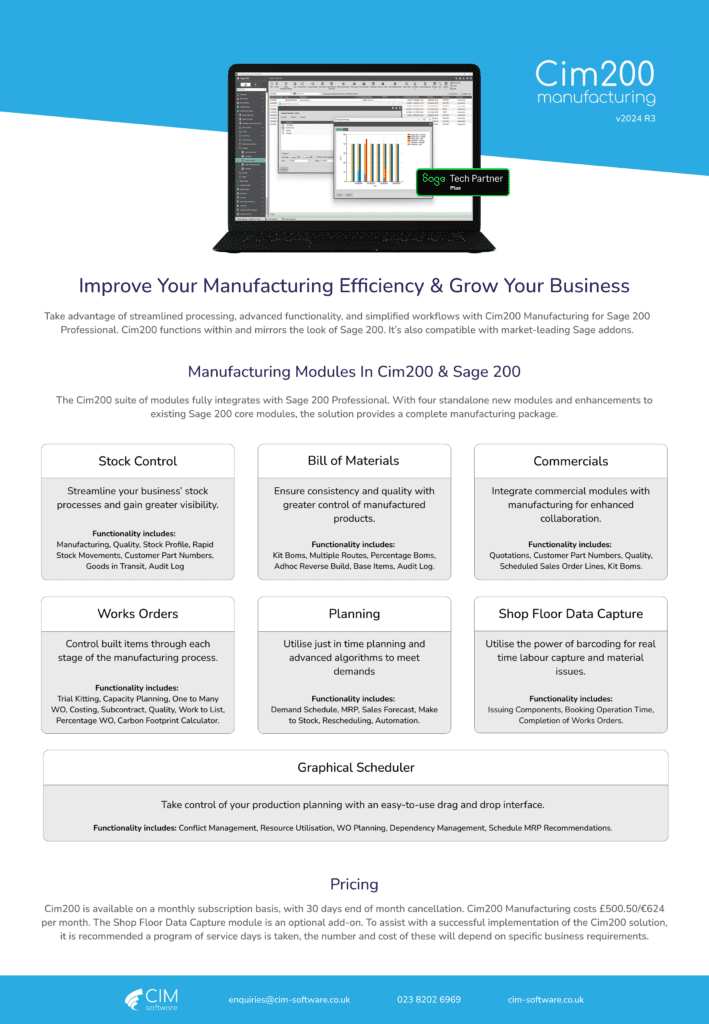 Cim200 - Enhanced Bill of Materials Software for Sage 200