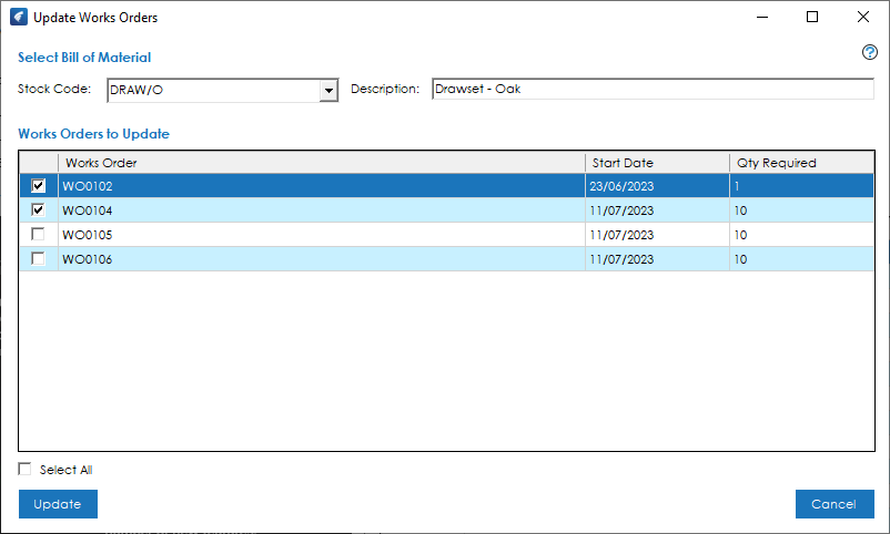 Update Works Orders - CIM Software